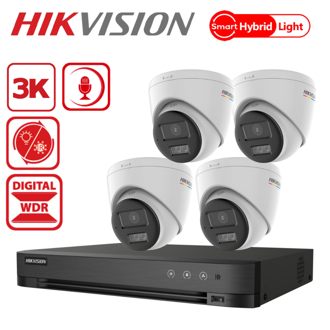 Hikvision 3K ColorVu CCTV Kit – 4× DS-2CE72KF0T-LTS Turret Cameras + I ...