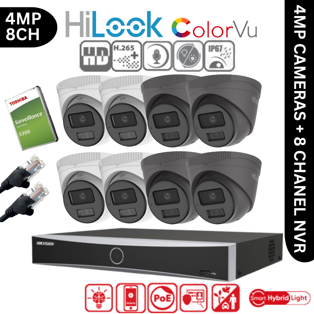 4MP HiLook IP CCTV Kit – 8x IPC-T249HA-LU, 1x DS-7608NXI-K1/8P, HDD ...